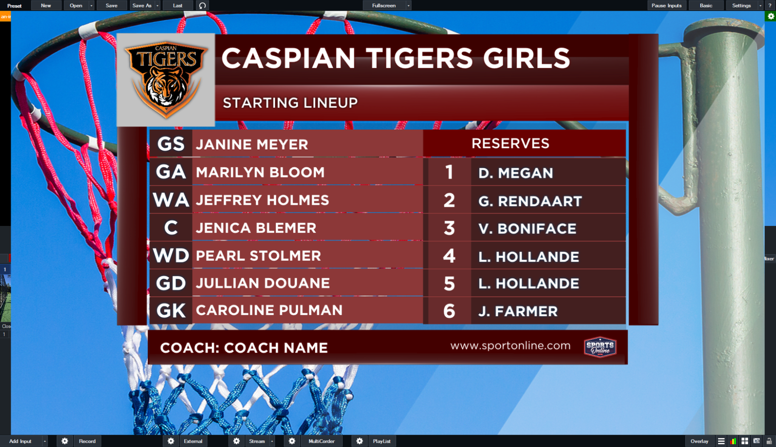 Netball Jam Maroon Lineups Graphic for vMix | Fully Customizable Live ...